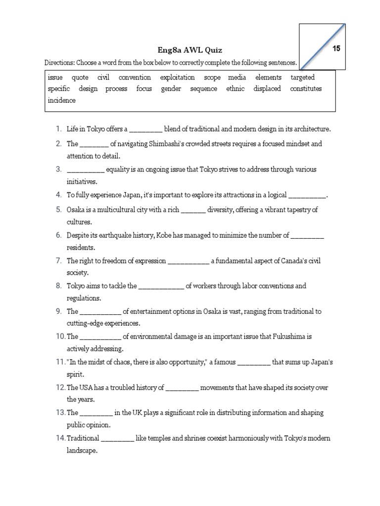 Eng8a AWL Quiz | Download Free PDF | Multiculturalism | Natural Environment