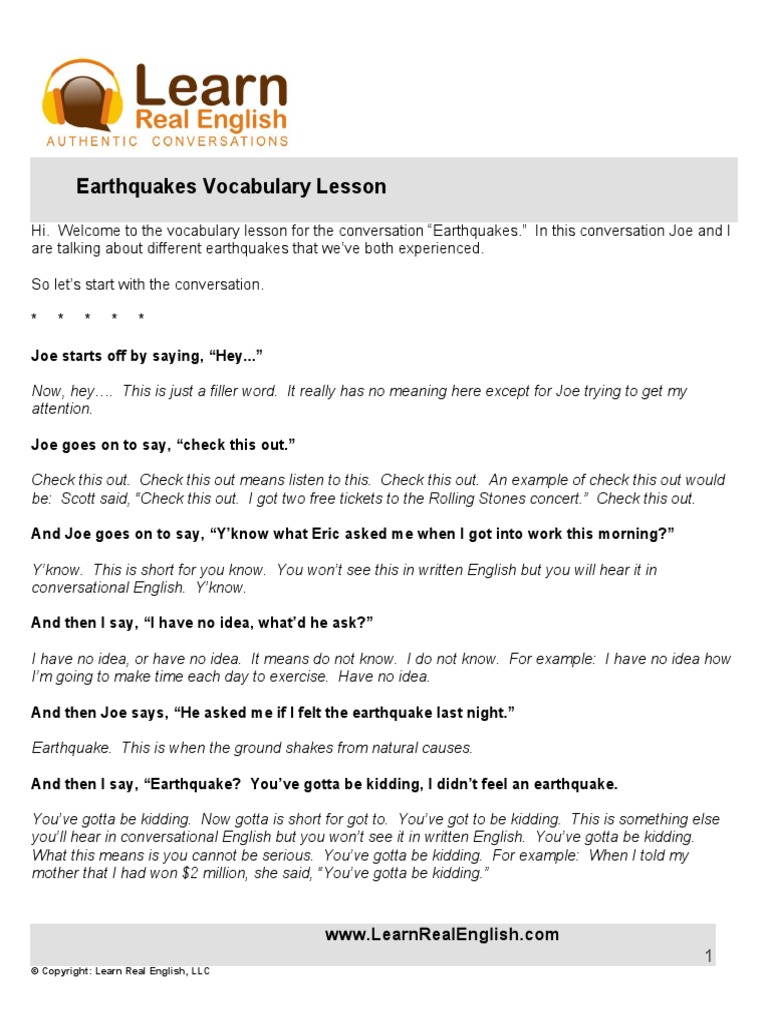 Earthquakes Vocabulary | PDF