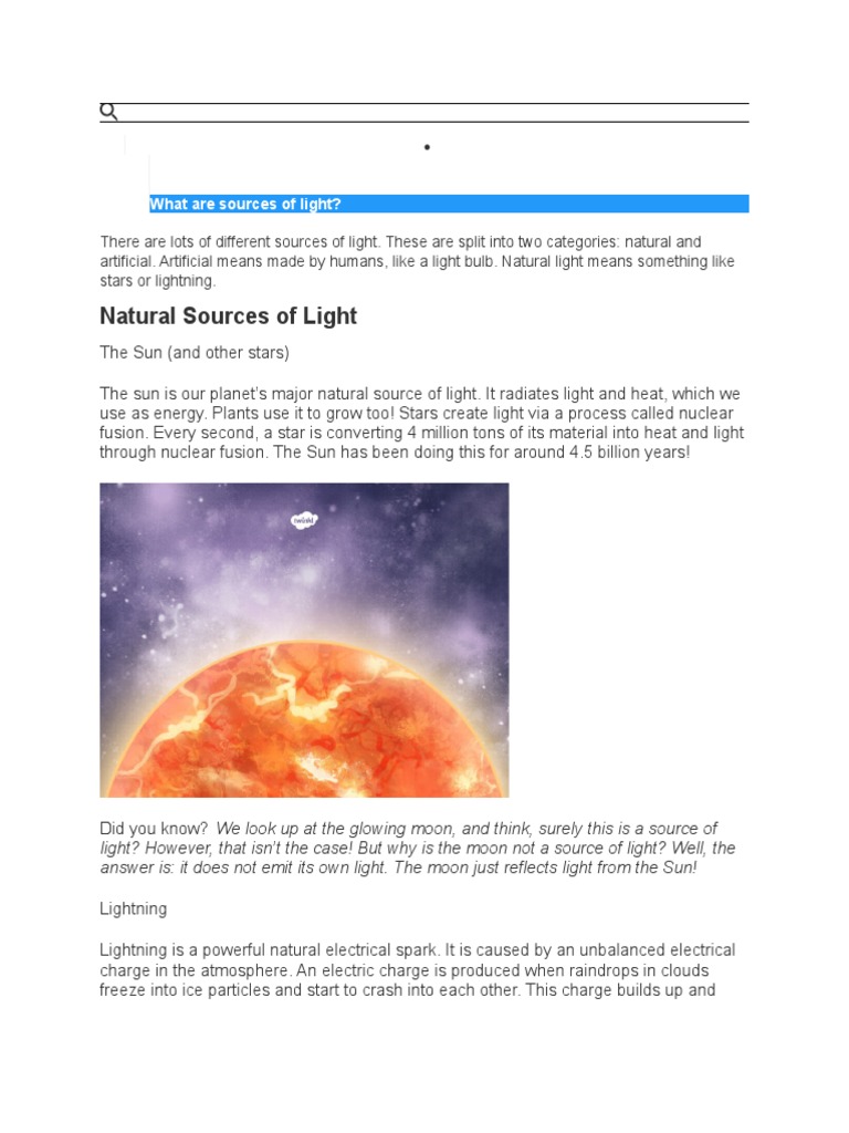 Sources of Light | PDF | Flashlight | Incandescent Light Bulb