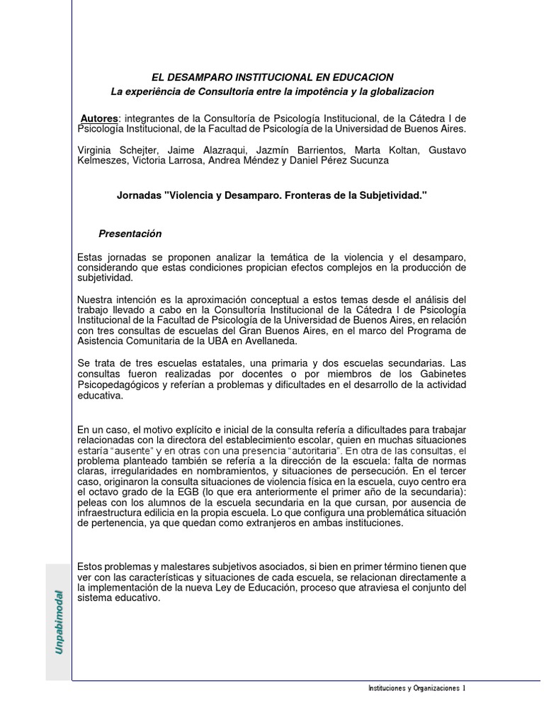 Desamparo Institucional en Educación | PDF | Institución | Pensamiento