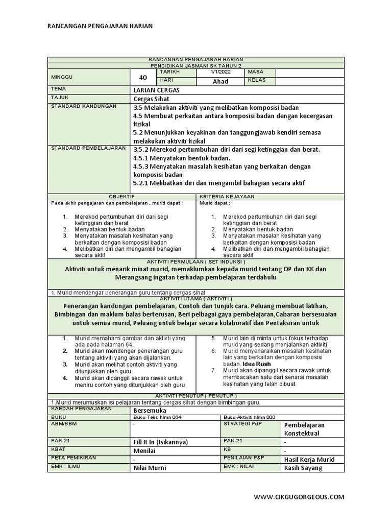 RPH Minggu 40 PJ THN 2 by Cikgu Gorgeous | PDF