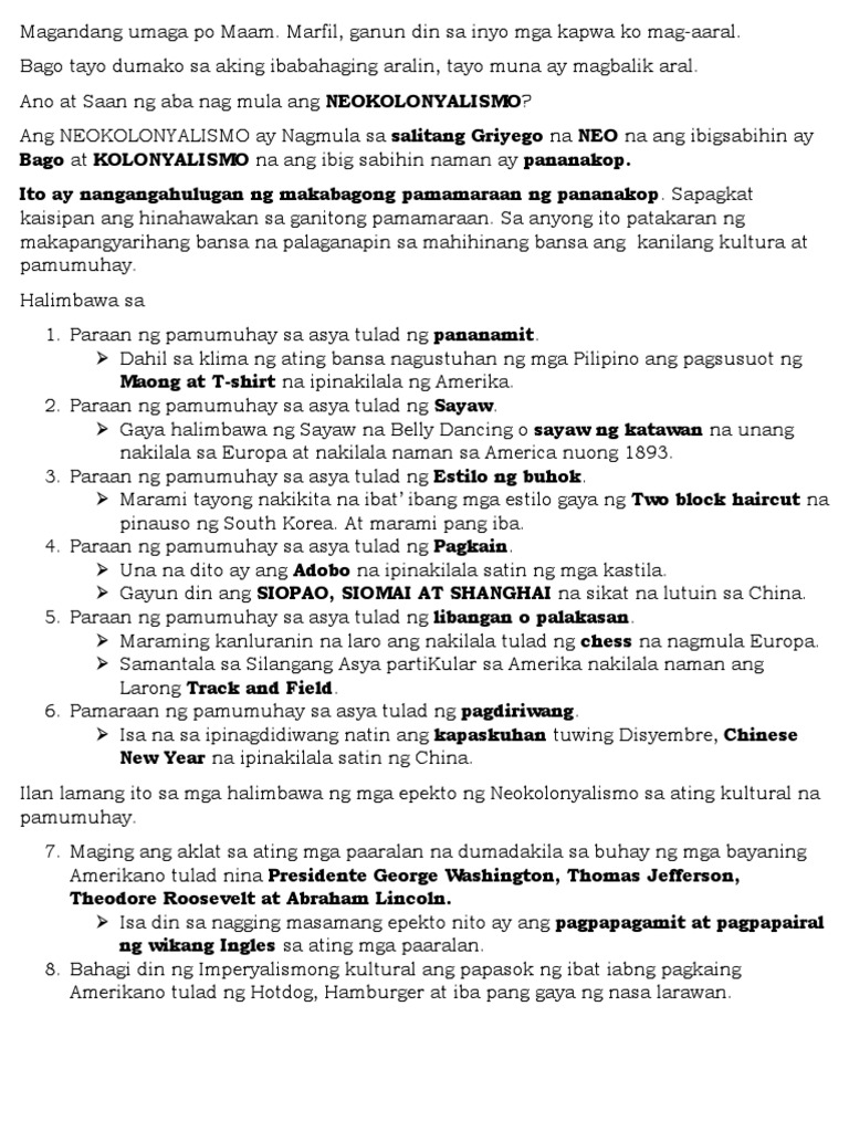 Neokolonyalismo Script Ni Summer | PDF