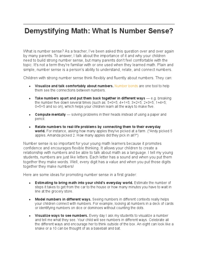 Number and Number Sense | PDF | Thought | Mathematics