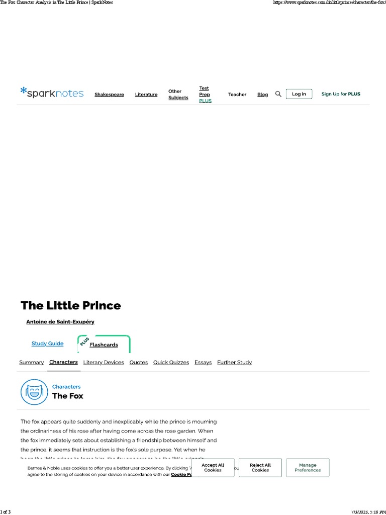 The Fox Character Analysis in The Little Prince SparkNotes | PDF