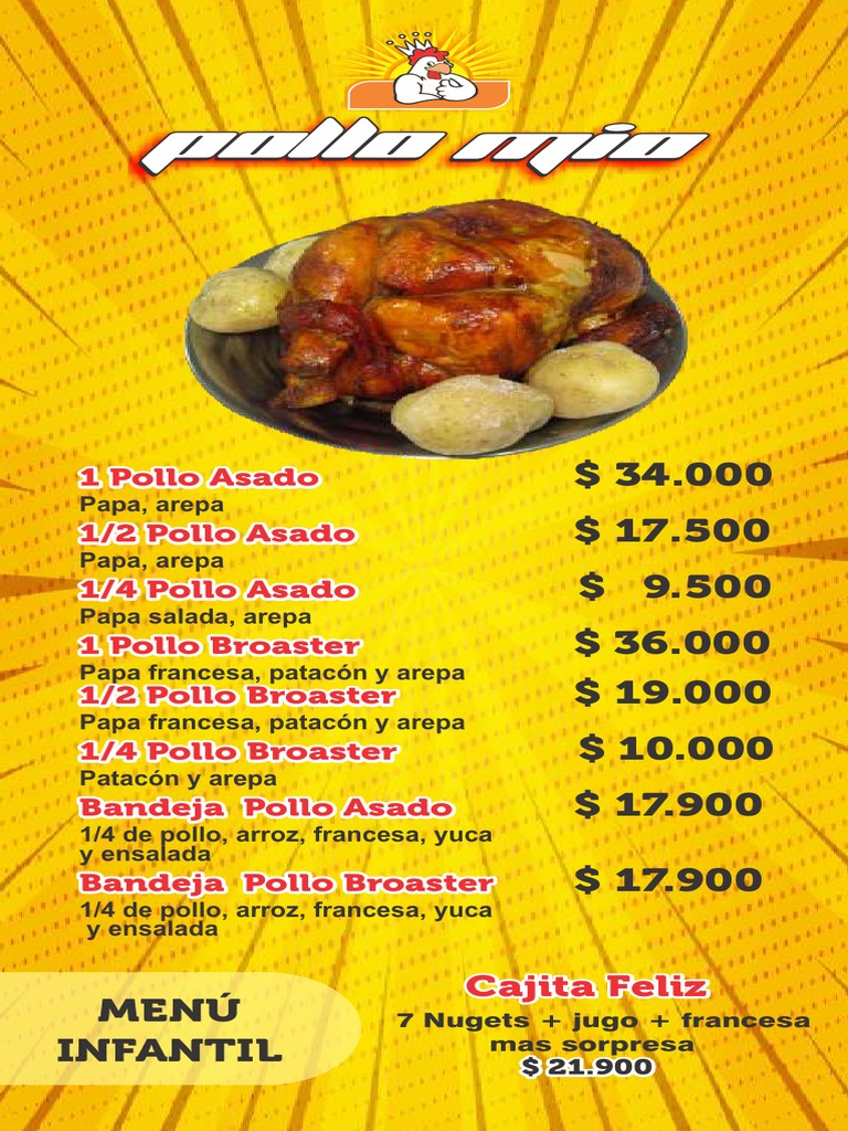 Menú de Pollo Asado y Broaster | PDF | Ingredientes de comida | Alimentos