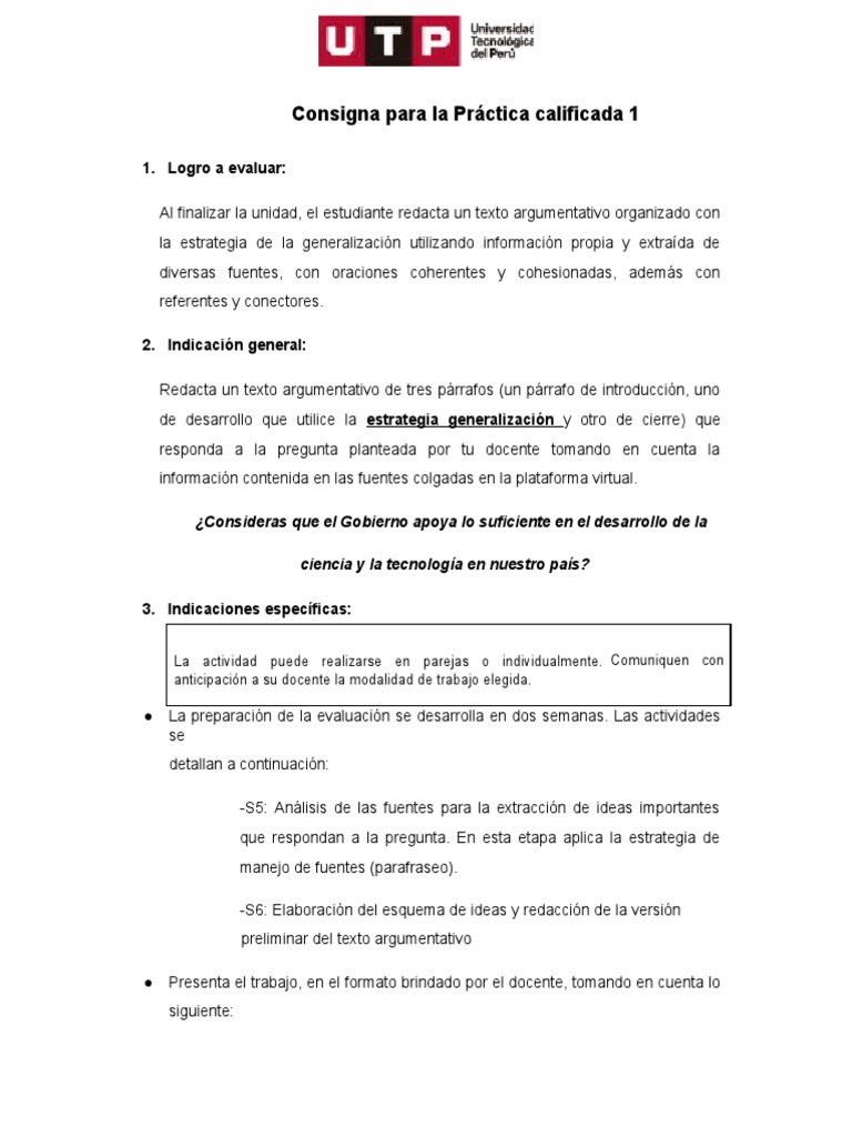 Consigna para La Práctica Calificada 1 | PDF | Perú | Conocimiento