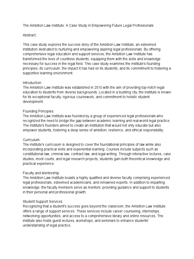 The Ambition Law Institute - A Case Study in Empowering Future Legal Professionals | PDF ...