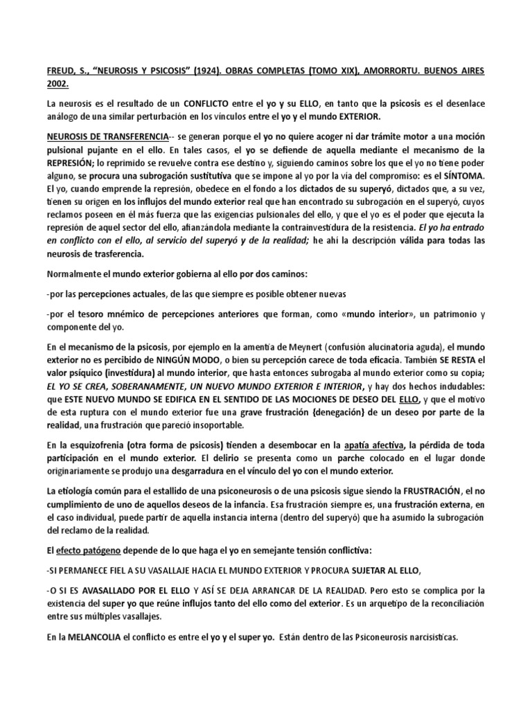 FREUD neurosis y psicosis resumen | PDF | Carné de identidad | Neurosis
