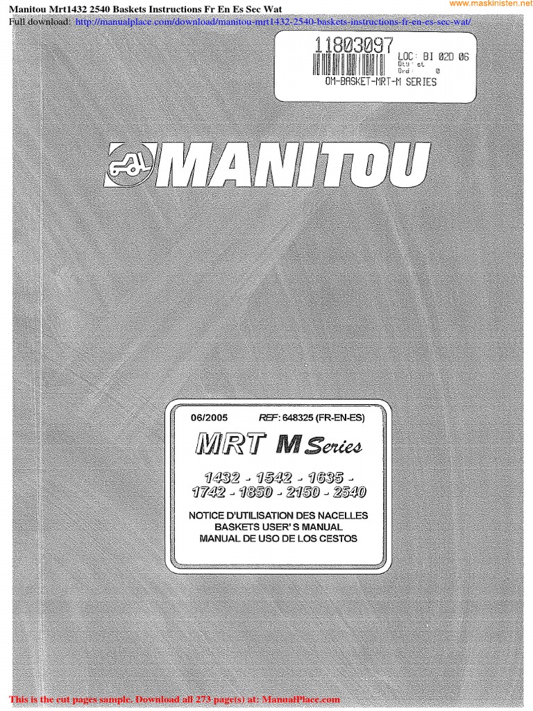 Manitou Mrt1432 2540 Baskets Instructions FR en Es Sec Wat | PDF