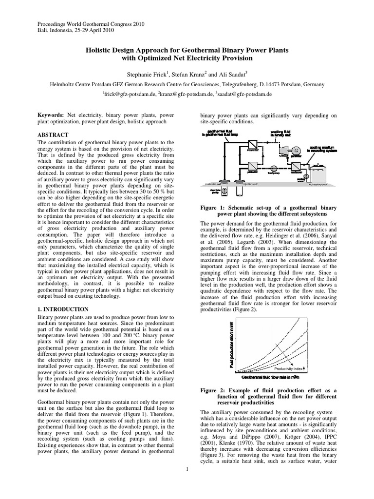Holistic Design Approach For Geothermal Binary Power Plants With Optimized Net Electricity ...