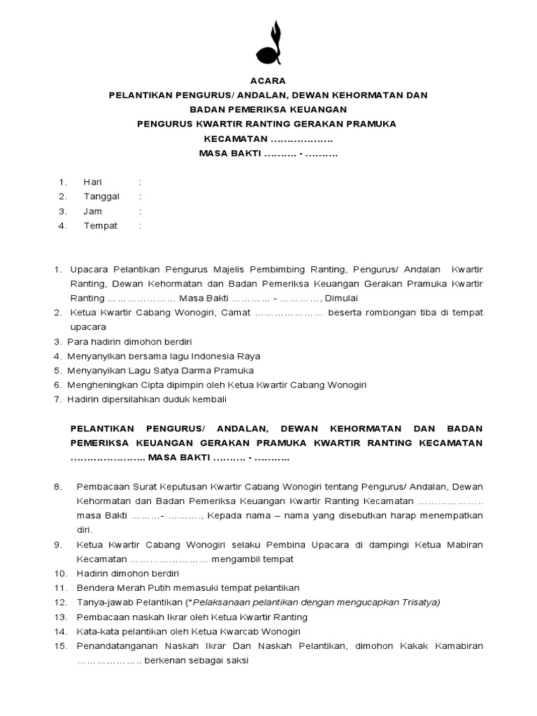 Atur Acara Pelantikan Andalan Kwarran | PDF