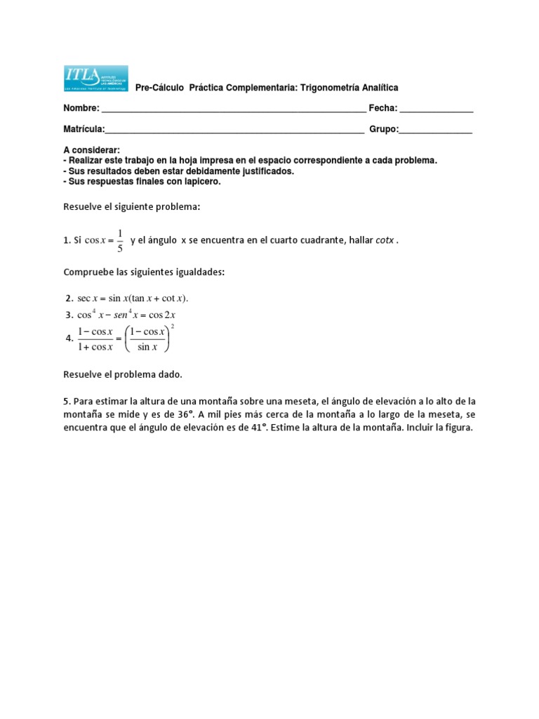 Práctica Complementaria 2 - Pre-Cálculo | PDF