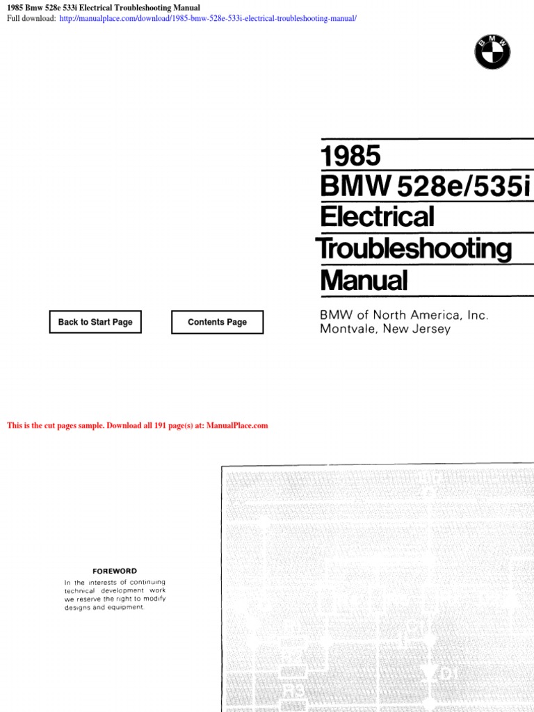 1985 BMW 528e 533i Electrical Troubleshooting Manual | PDF