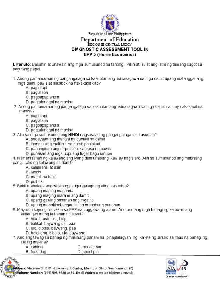 EPP5 - HE - Assessment - Region - III - Gapan City - Edited Final | PDF