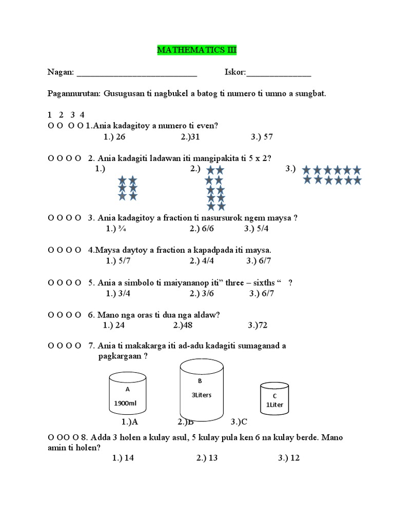 Exit Test For Grade 3 | PDF