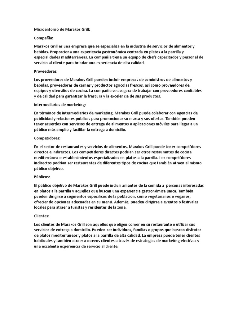 Análisis del Microentorno de Marakos Grill | PDF | Marketing | Población