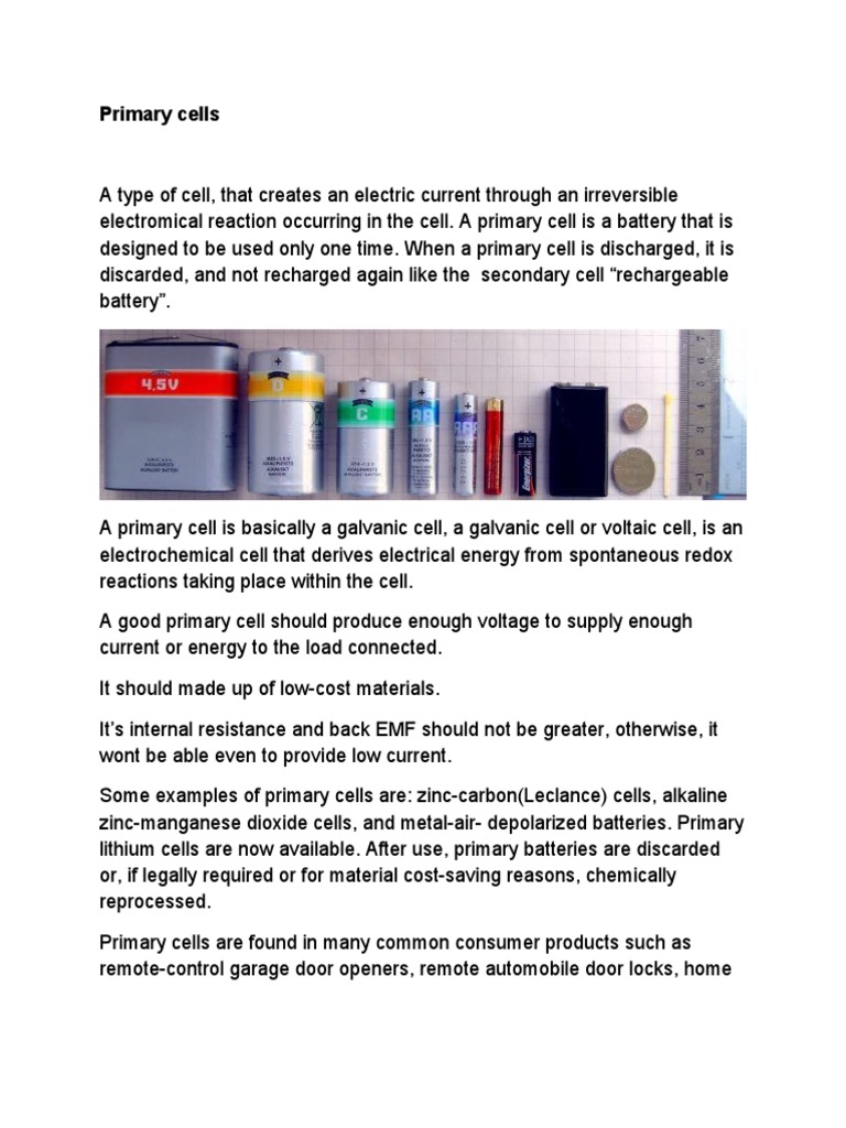 Primary and Secondary Cells | PDF | Rechargeable Battery | Chemistry