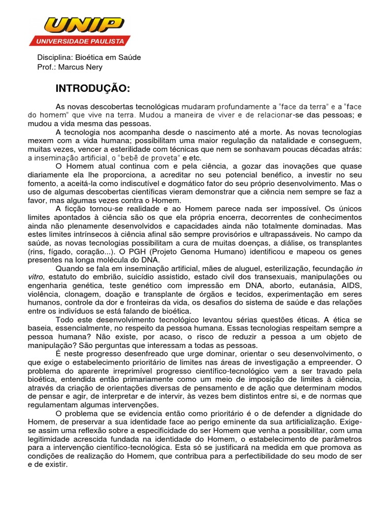 01 Bioética em saúde - Prof. Marcus Nery | PDF | Bioética | Science