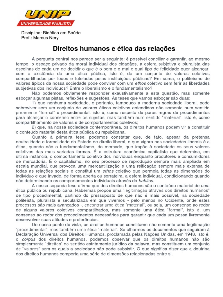03 Bioética em Saúde - Prof. Marcus Nery | PDF | Direitos Humanos | Alemanha nazista