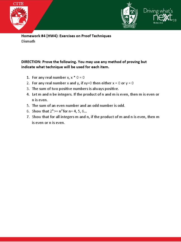 DISMATH-HW4-Exercises on Proof Techniques | PDF
