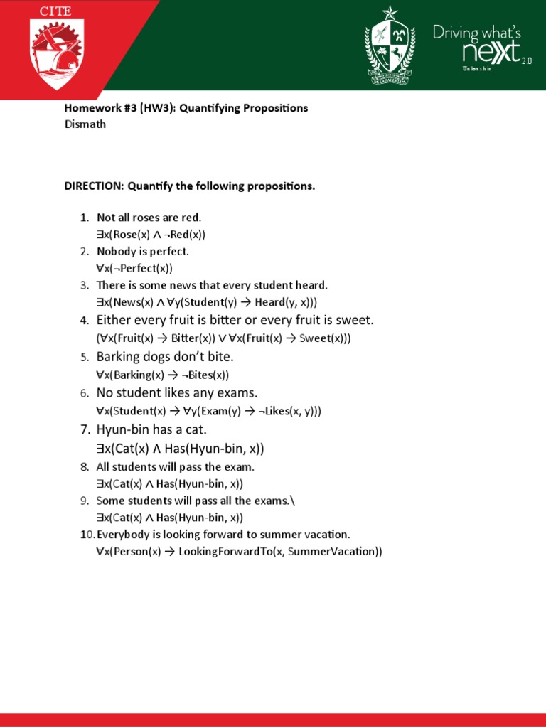 DISMATH-HW3-Quantifying Propositions | PDF