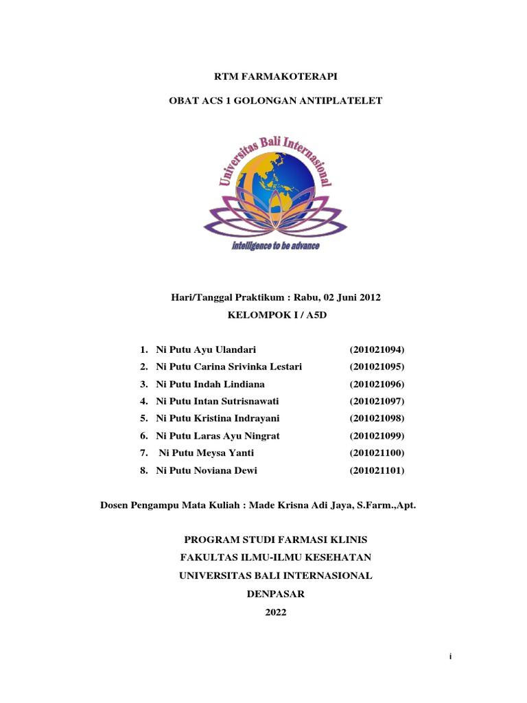 Kelompok 1 - A5d - Acs 1 Golongan Antiplatelet | PDF | Kesehatan Holistik