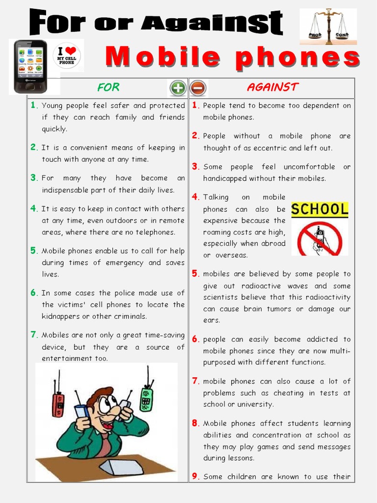For & Against - Mobile Phones | PDF | Mobile Phones | Telephone