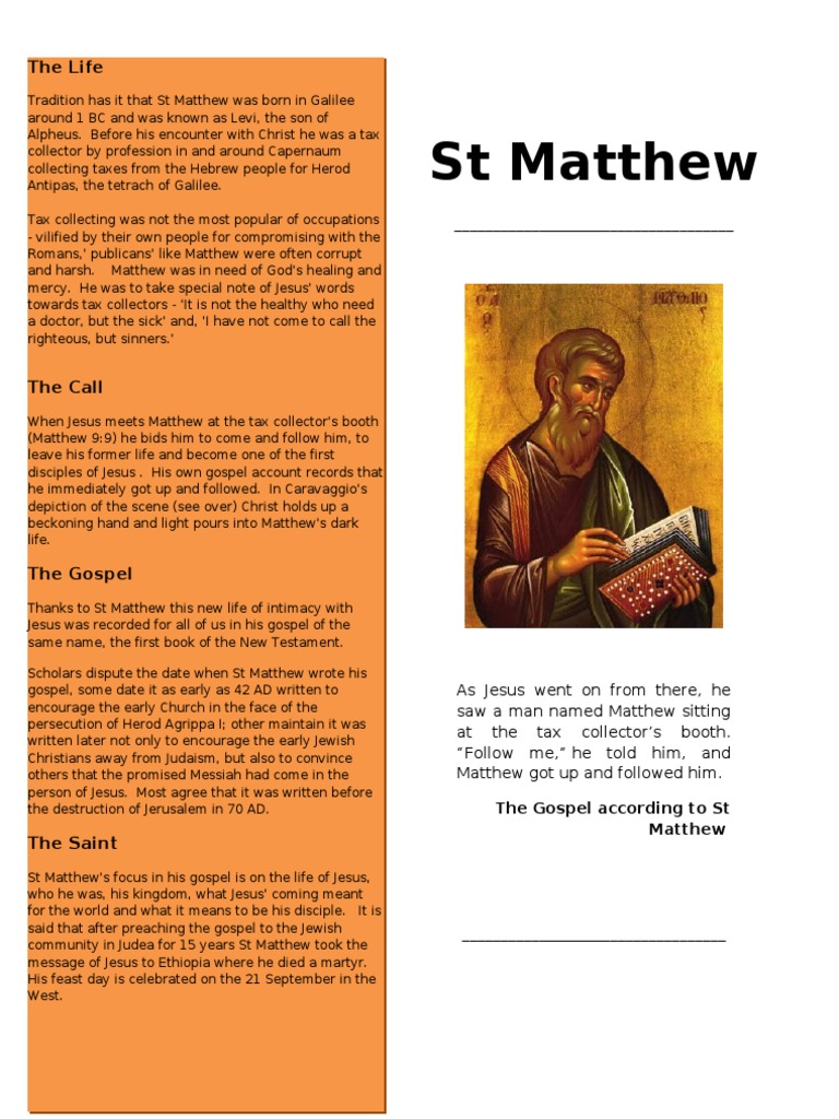 ST Matthew Handout | PDF | Gospel Of Matthew | Jesus