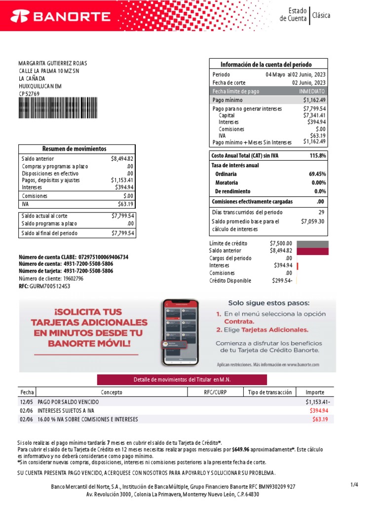 Estado Cuenta | PDF | Tarjeta de crédito | Bancos