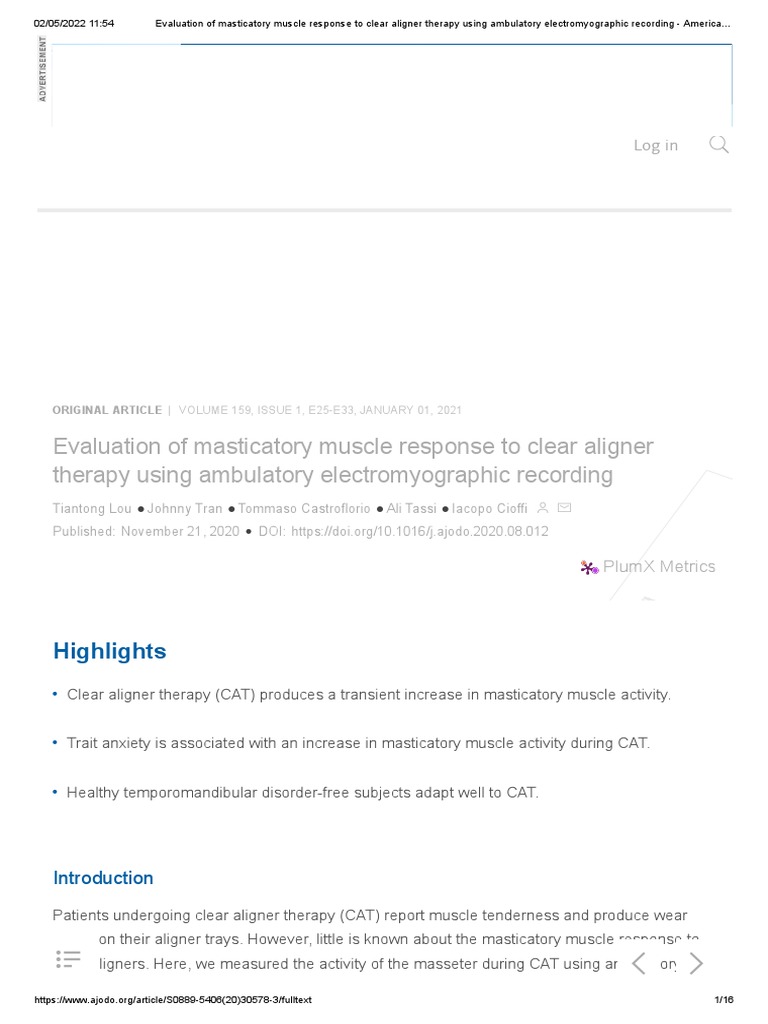 Evaluation of masticatory muscle response to clear aligner therapy ...