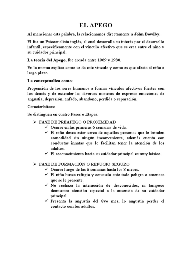 El Apego | PDF | Teoría de apego | Psicología Social