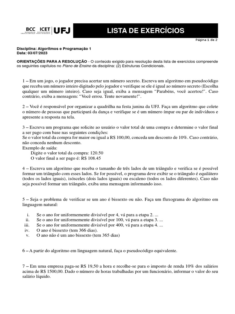 AP1 23 Lab04 | PDF | Triângulo | Algoritmos