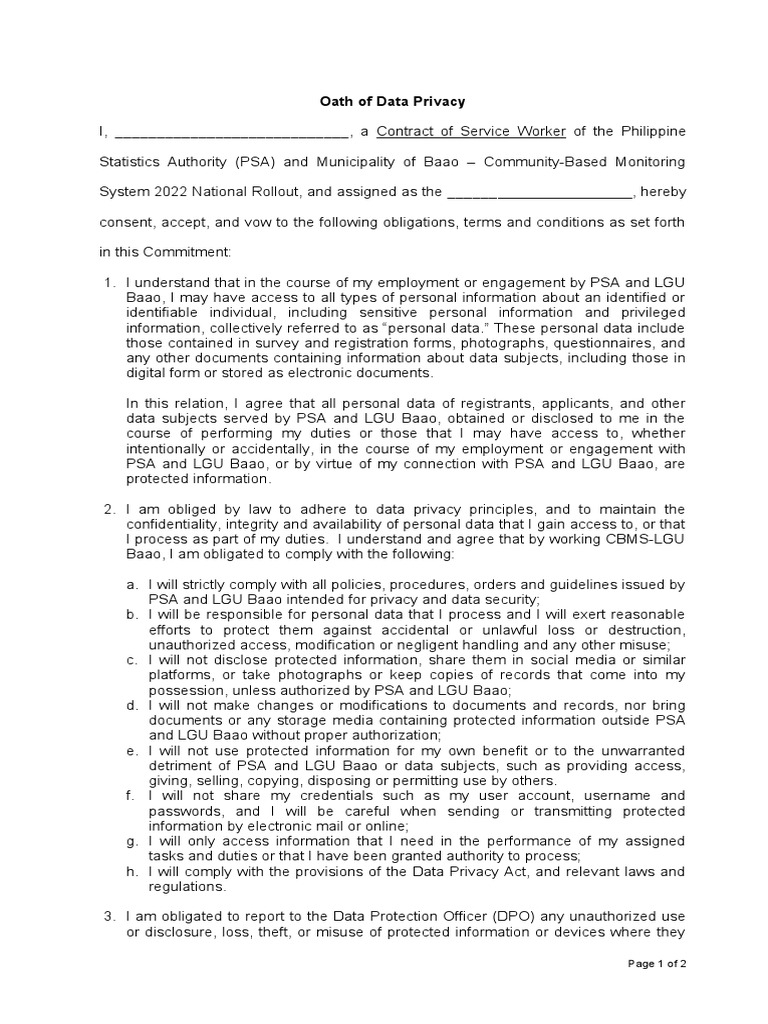 Oath of Data Privacy Edited | PDF | Privacy | Information Privacy