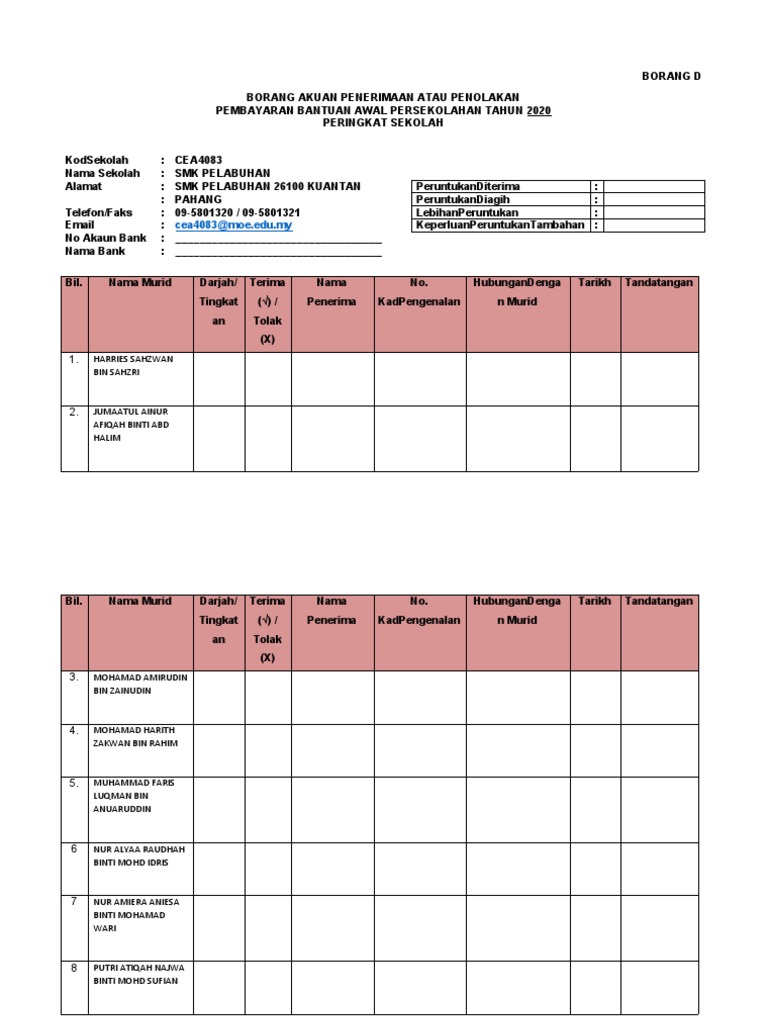 BORANG D (BAP) | PDF