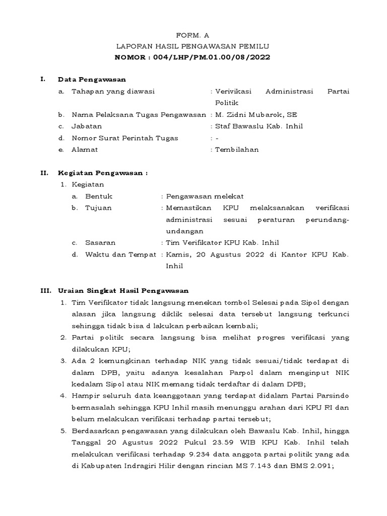 Form A-1 Laporan Pelanggaran | PDF
