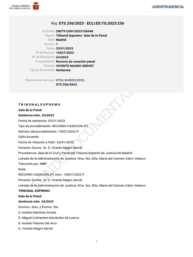 STS 256 2023 | Descargar gratis PDF | Sentencia (ley) | Caso de ley