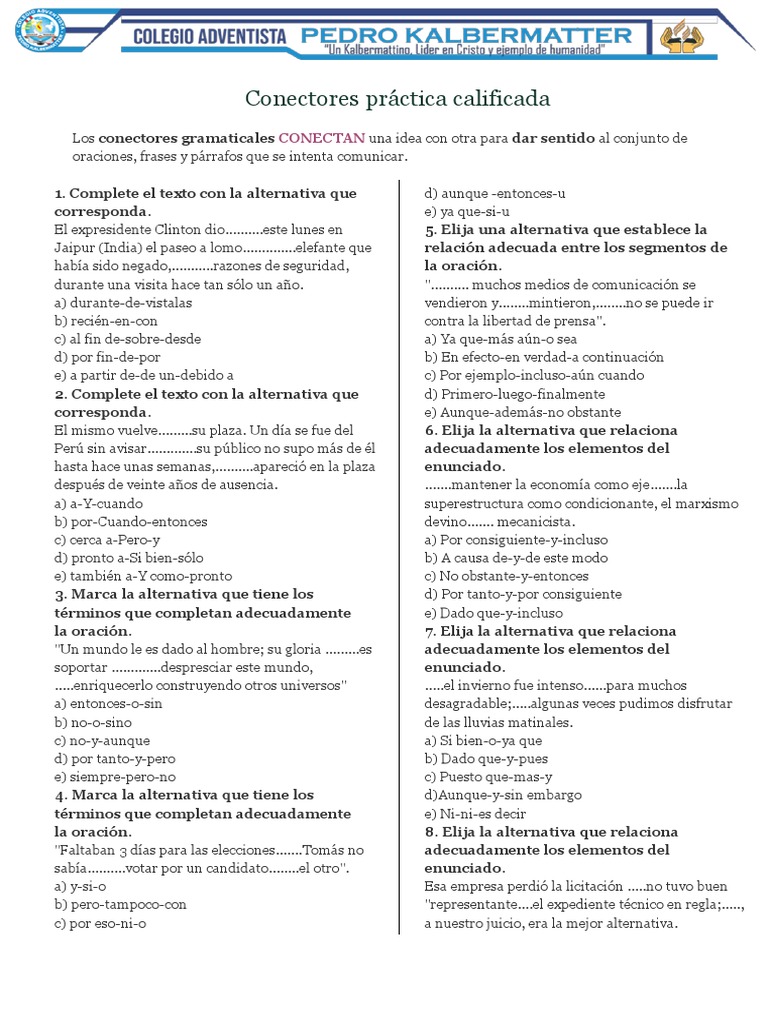 Conectores Practica Calificada 5° 14-6-23 | PDF