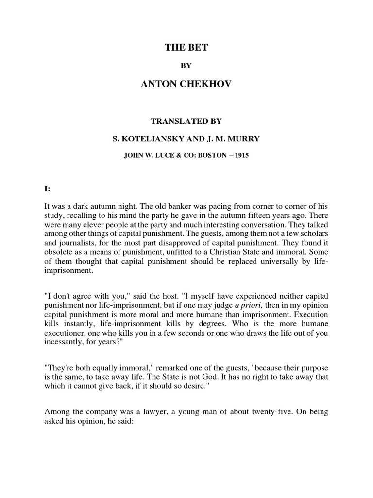 The Bet - Anton Chekov PDF | PDF