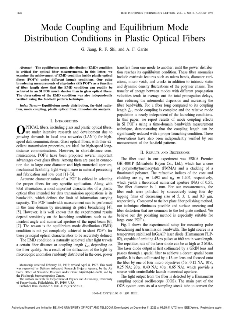 Mode Coupling and Equilibrium Mode Distribution Conditions in Plastic ...