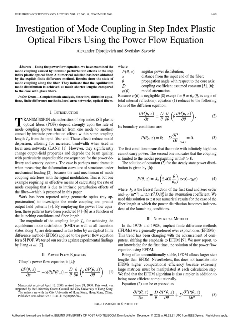 Investigation of Mode Coupling in Step Index Plastic Optical Fibers ...