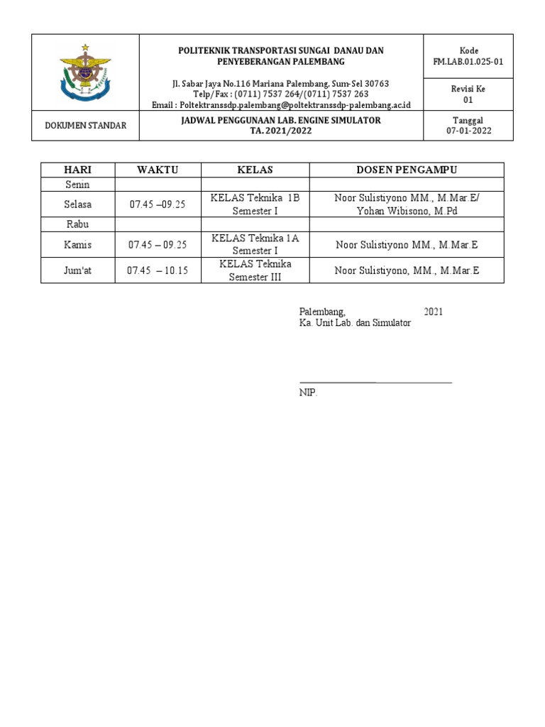 Jadwal Penggunaan Lab Engine 2021/2022 | PDF