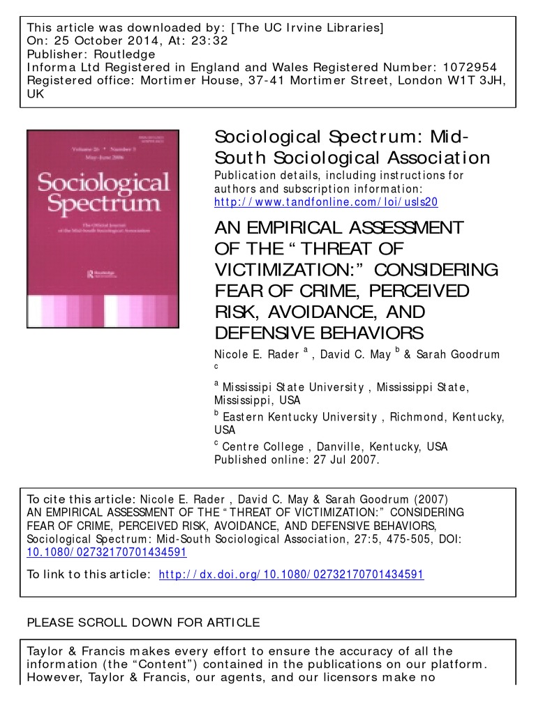 An Empirical Assessment of The Threat of Victimization. Considering ...