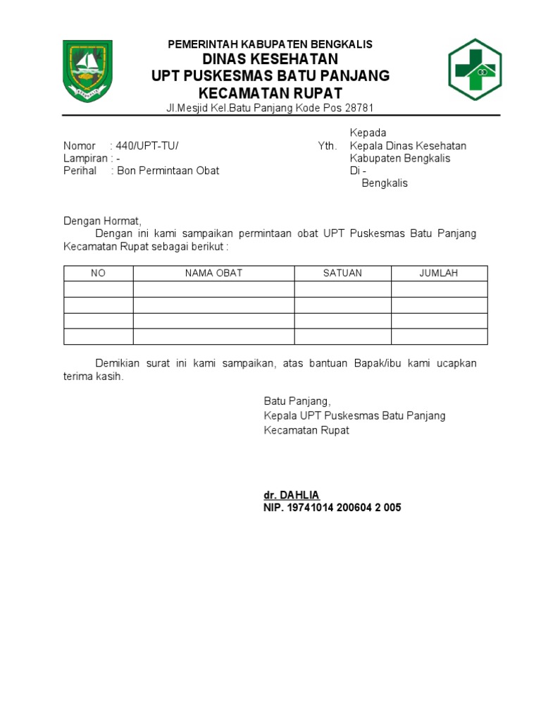 Permintaan Bon Obat Puskesmas Batu Panjang | PDF