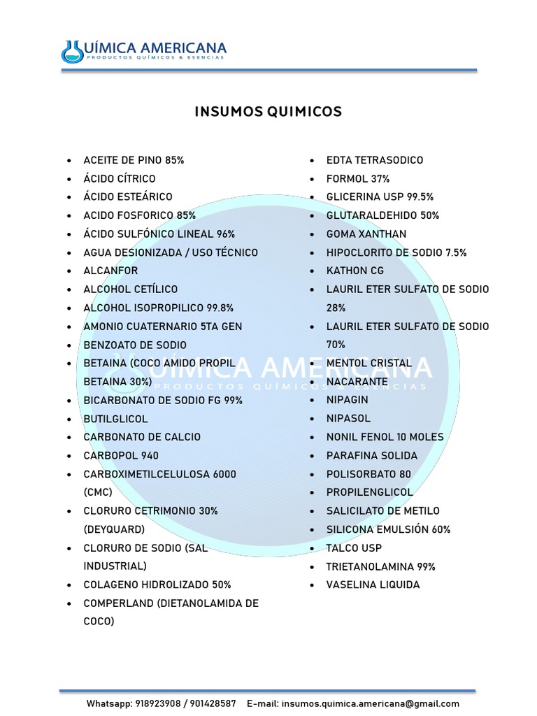 LISTA DE INSUMOS QUIMICOS | PDF