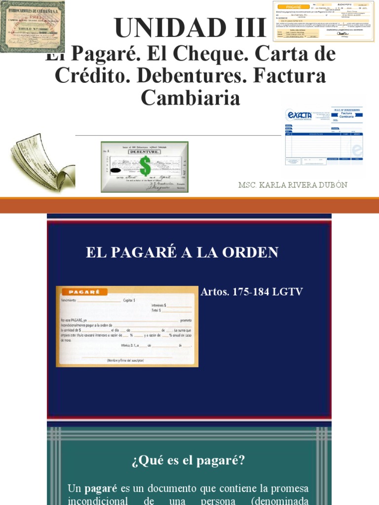 UNIDAD III PAGARÉ Y CHEQUE | PDF | Cheque | Responsabilidad (contabilidad financiera)