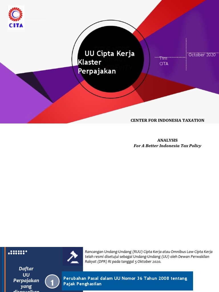 Summary UU Cipta Kerja Klaster Perpajakan - by CITA | PDF