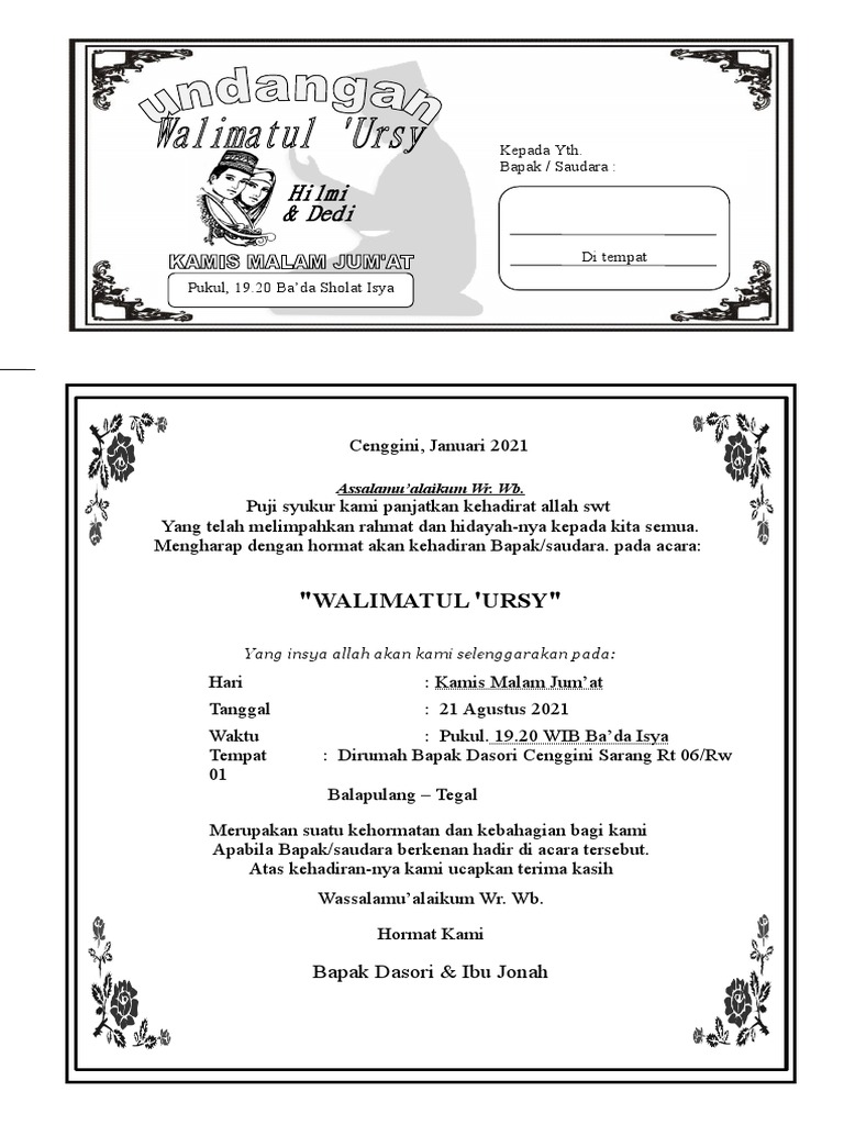 Undangan Walimatul Ursy Pernikahan Word Versi 3 Pdf