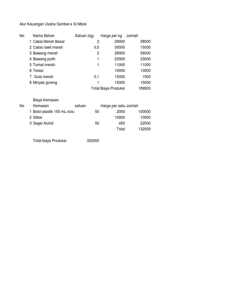Analisa Keuangan Bisnis Sambal | PDF