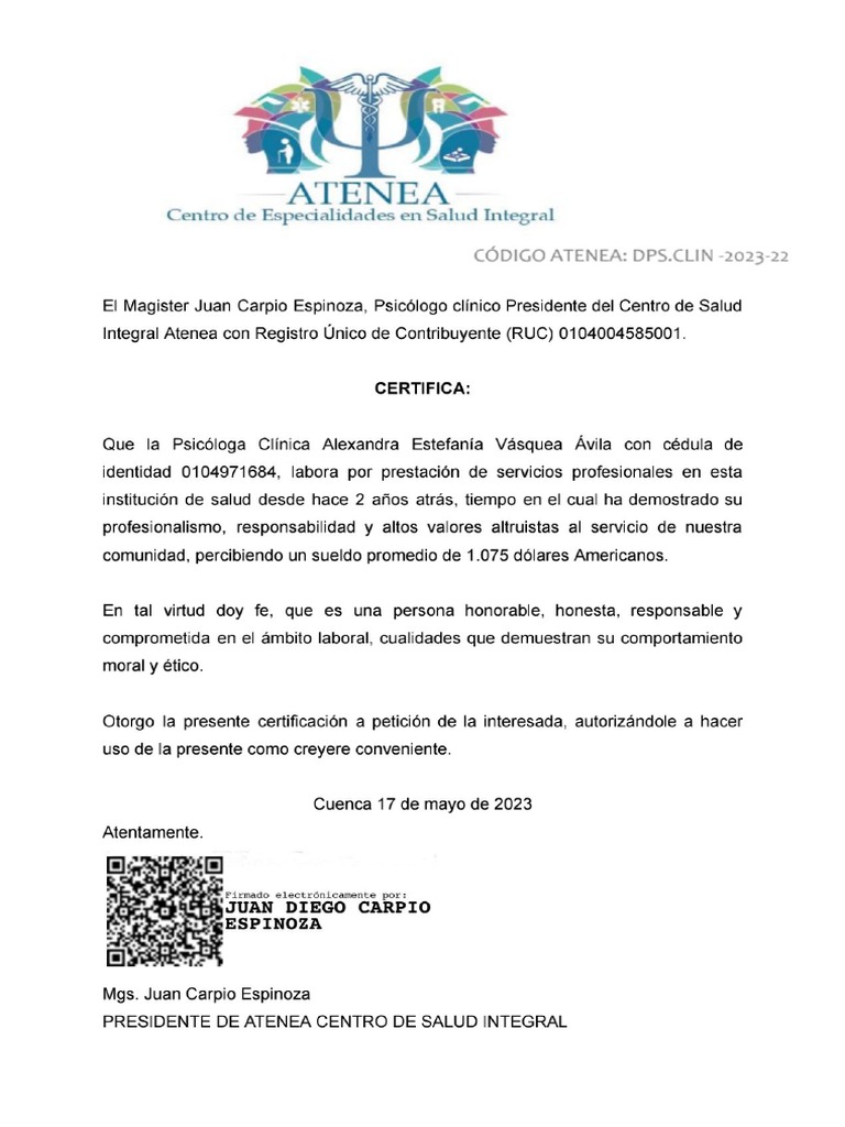 Certificado ATENEA | PDF