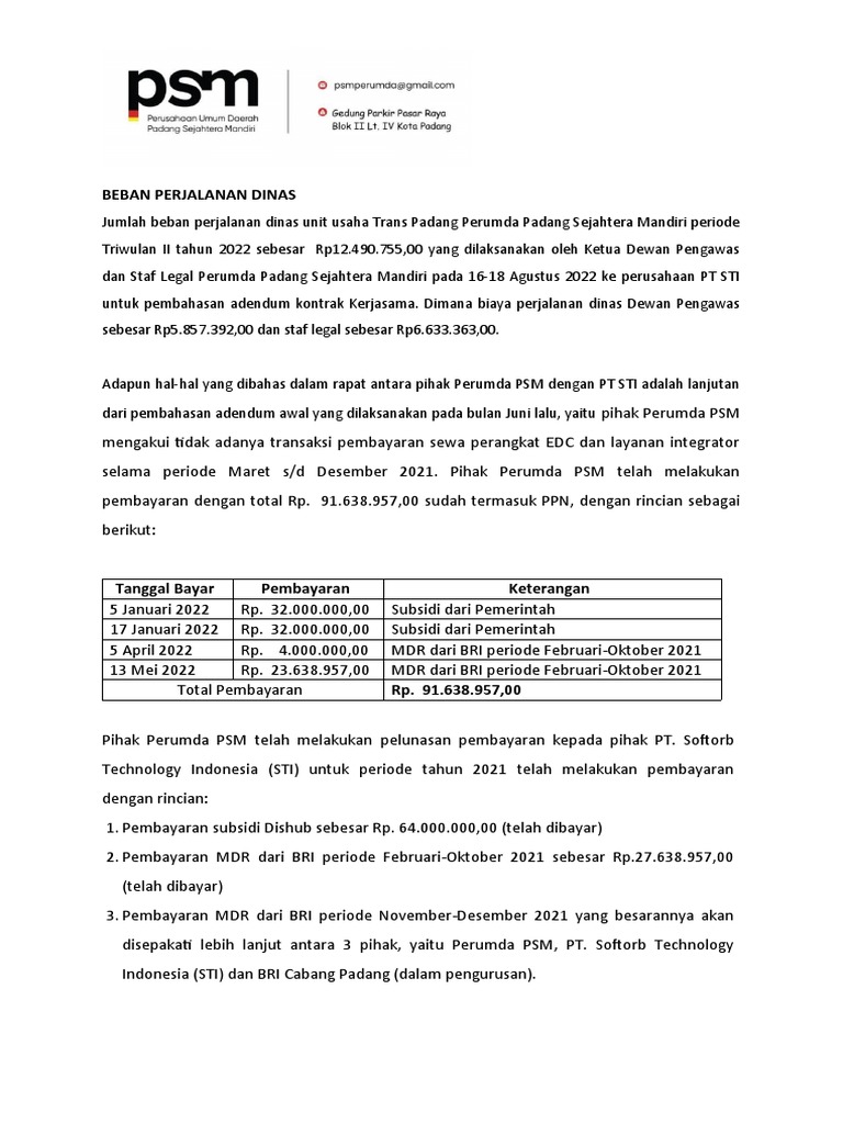 Narasi Perjalanan Dinas TW III | PDF | Pengelolaan Keuangan & Uang